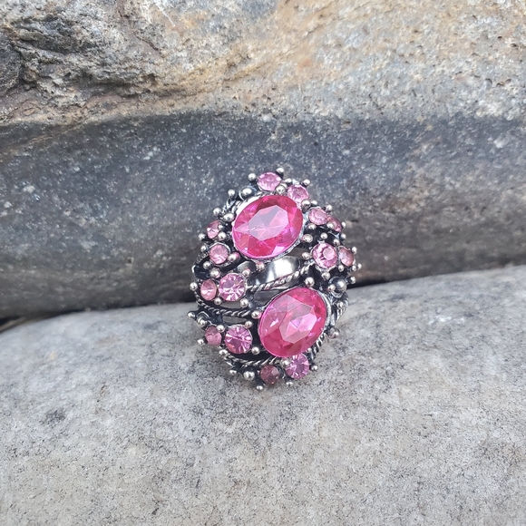 Jewelry | Stunning Big Pink Rhinestone Statement Ring Adjustable Nwot ...